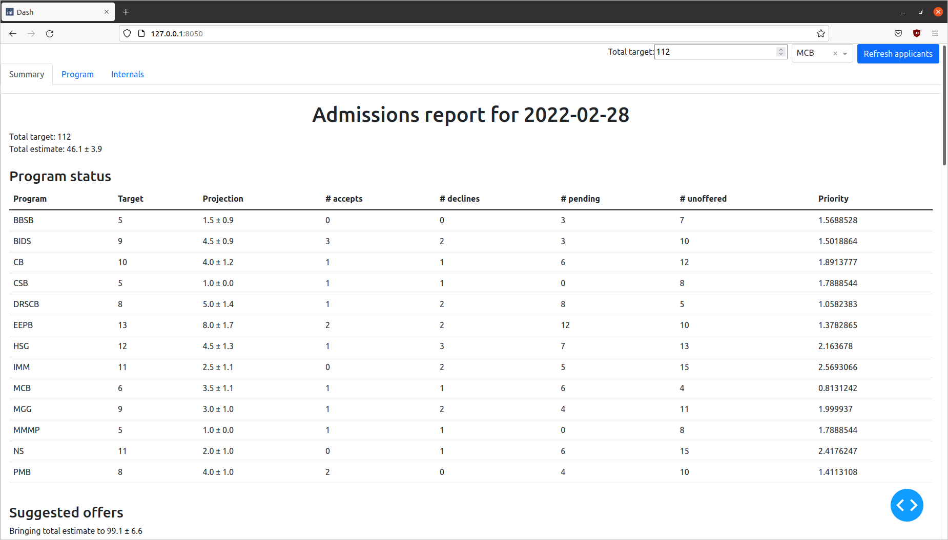 Web application · AdmissionsSimulation.jl